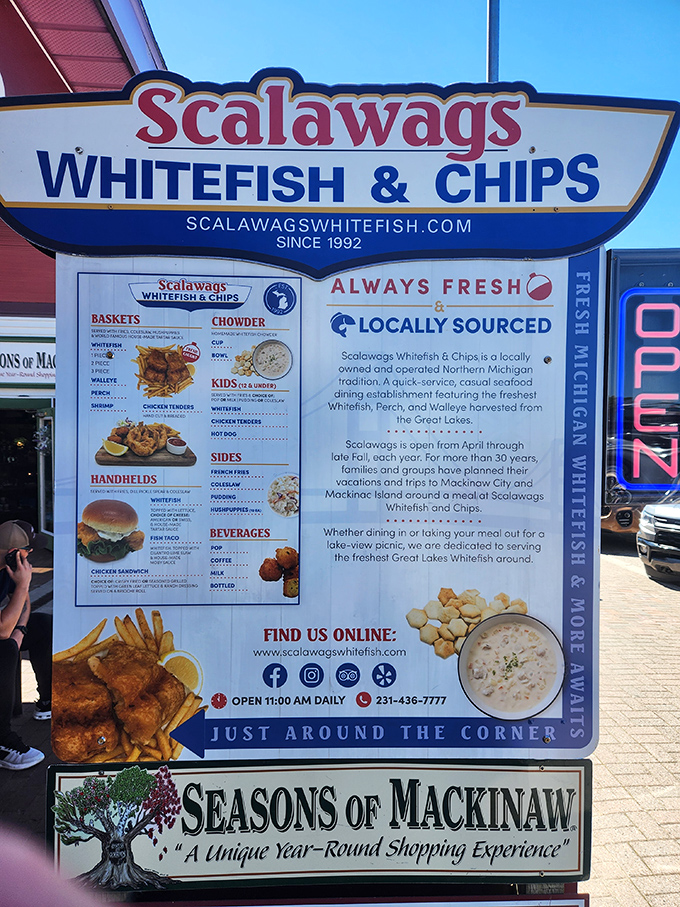 The menu board tells you everything you need to know&mdash;locally sourced, freshly caught, and lovingly prepared since 1992.