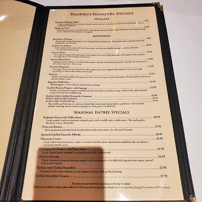 Reading this menu is like planning a vacation to Italy—except the only passport you need is an appetite and maybe some stretchy pants.