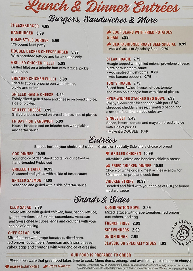 A menu that reads like a love letter to American comfort food classics, where every item promises the satisfaction of a home-cooked meal.