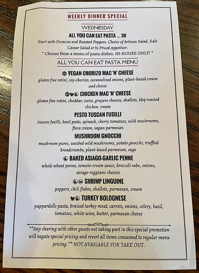 Wednesday pasta nights here are more popular than bingo at the community center.