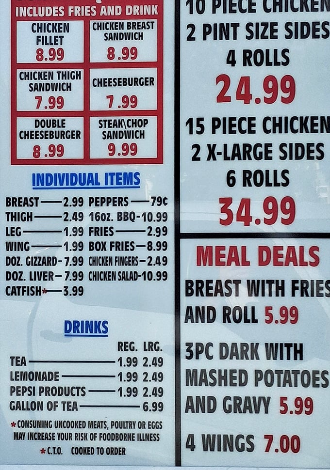 The menu board at Carter's tells a simple truth: in a world of complicated cuisine, sometimes all you need is perfectly fried chicken and a good pork chop.