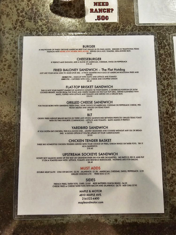 A menu that cuts straight to the chase. No flowery descriptions needed when your food speaks this eloquently for itself.