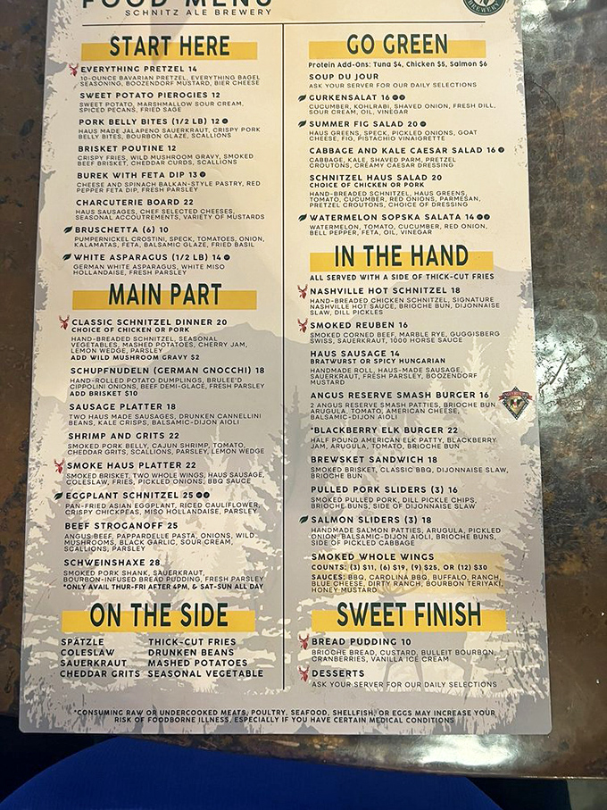 A menu that reads like a love letter to German cuisine with American flair. Each item promises a culinary adventure worth embarking on&mdash;especially that legendary Reuben.