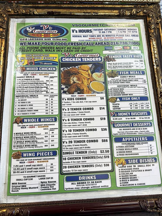 The menu, framed like a masterpiece, offers a roadmap to poultry paradise. Decisions, decisions &ndash; all deliciously difficult.