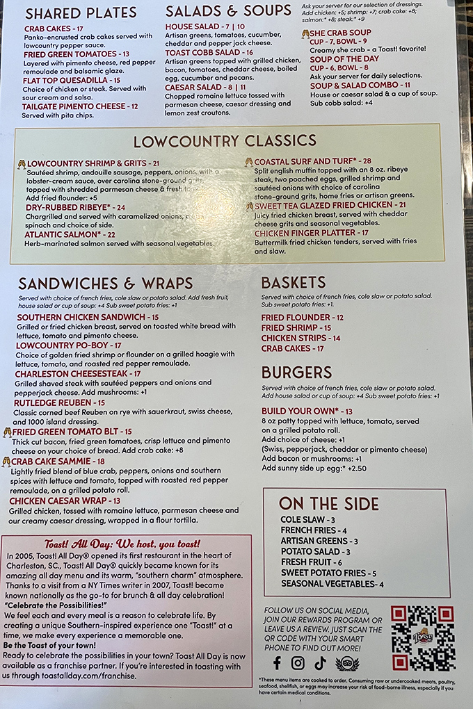 A menu that reads like a breakfast lover's diary, with plot twists involving shrimp and grits.