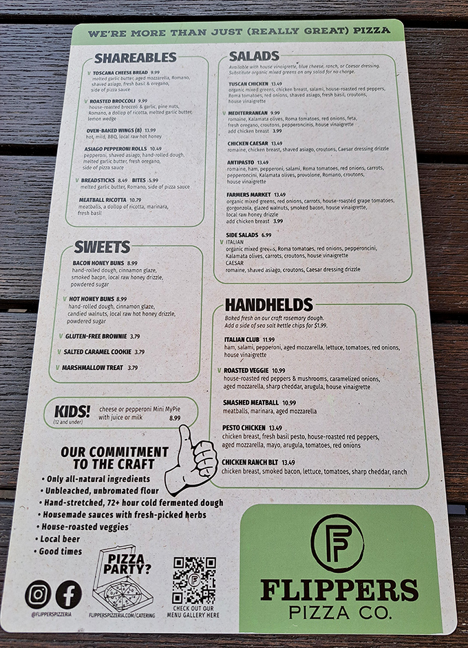 This menu isn't just a list of options; it's a declaration of pizza principles. Notice the "72+ hour cold fermented dough" commitment? That's pizza science at work.