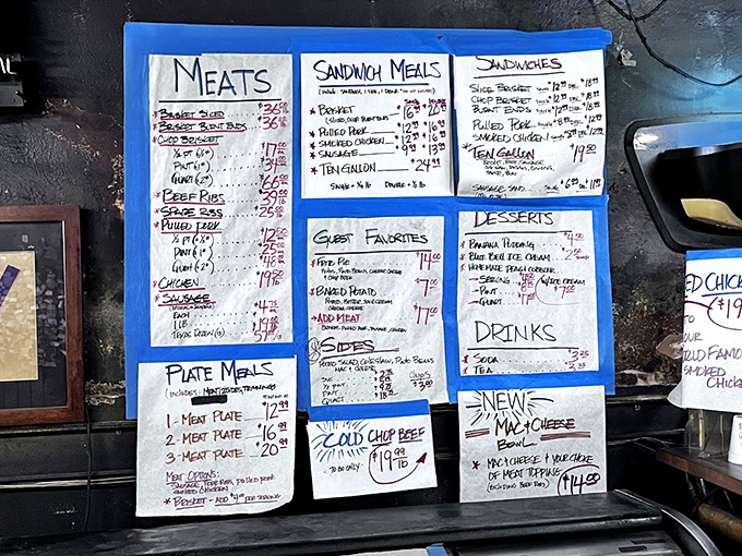The handwritten menu board &ndash; barbecue's version of the Dead Sea Scrolls. No fancy digital displays needed when the meat speaks for itself.