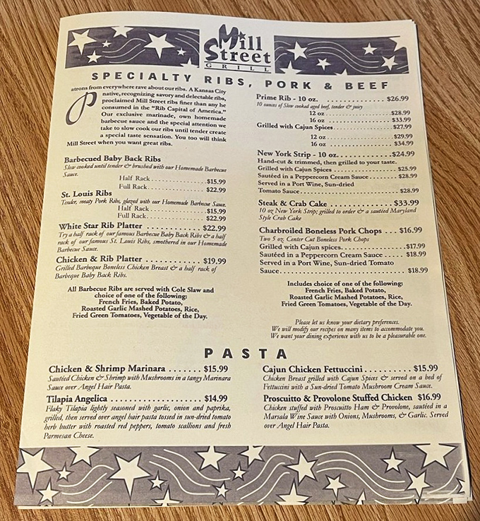 A menu that reads like a love letter to carnivores, featuring prime rib that's practically begging for your attention.