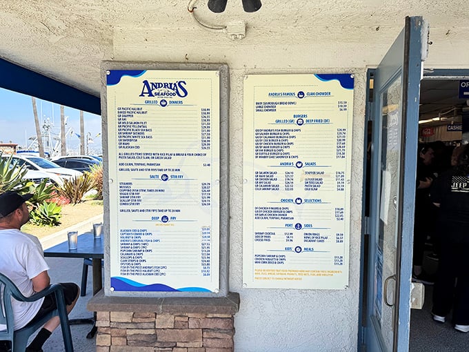 This menu board is like a treasure map where X marks every spot&mdash;each item promising oceanic delights worth their weight in gold.