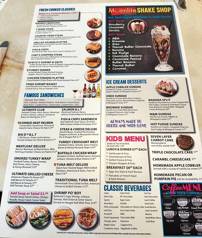 A menu that doesn't just list food but promises happiness&mdash;where breakfast is served all day because pancakes don't care what time it is.