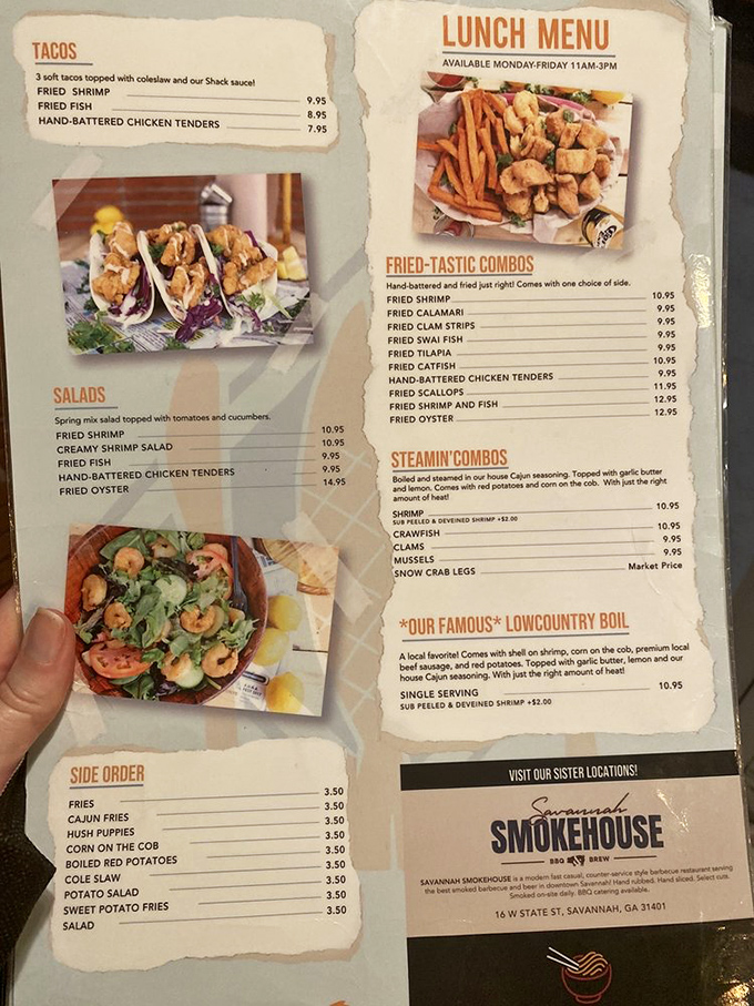 A menu that reads like a love letter to the Georgia coast's finest offerings.