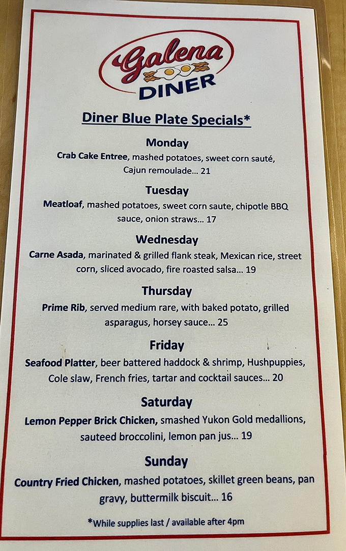 This isn't just a menu&mdash;it's a week-long culinary adventure. From Monday's crab cakes to Sunday's country fried chicken, decision paralysis is guaranteed.