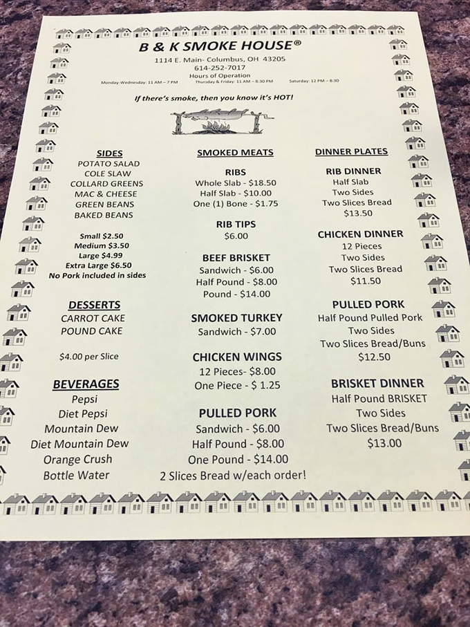 The menu reads like a love letter to smoked meats. Their motto "If there's smoke, then you know it's HOT!" isn't just clever—it's a delicious promise.