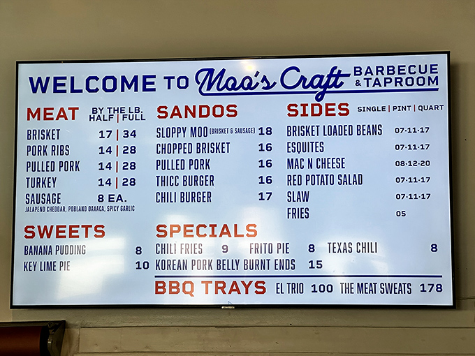 This menu board isn't just a list&mdash;it's a roadmap to happiness. The "Meat Sweats" platter is both a challenge and a promise.