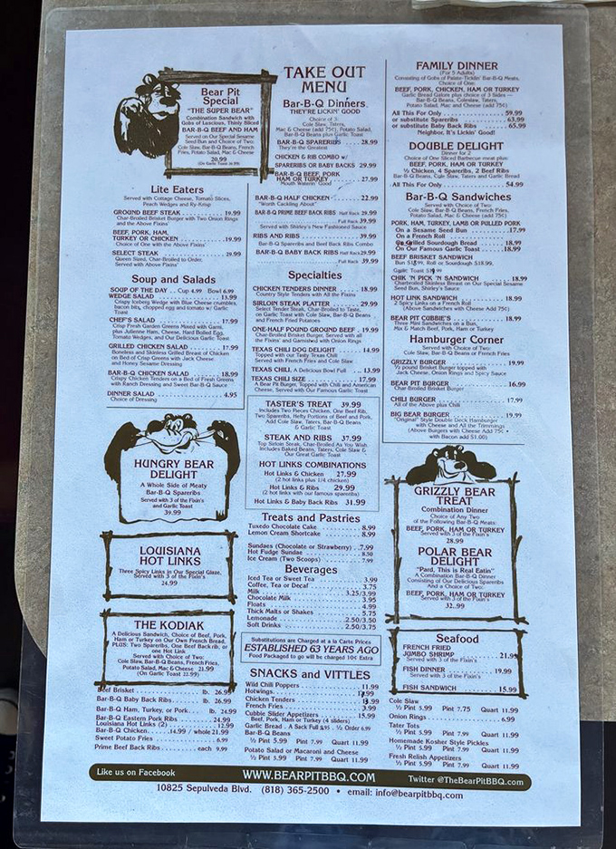 The menu reads like a bear-themed carnivore's dream. "Hungry Bear Delight" isn't just clever marketing&mdash;it's a promise.