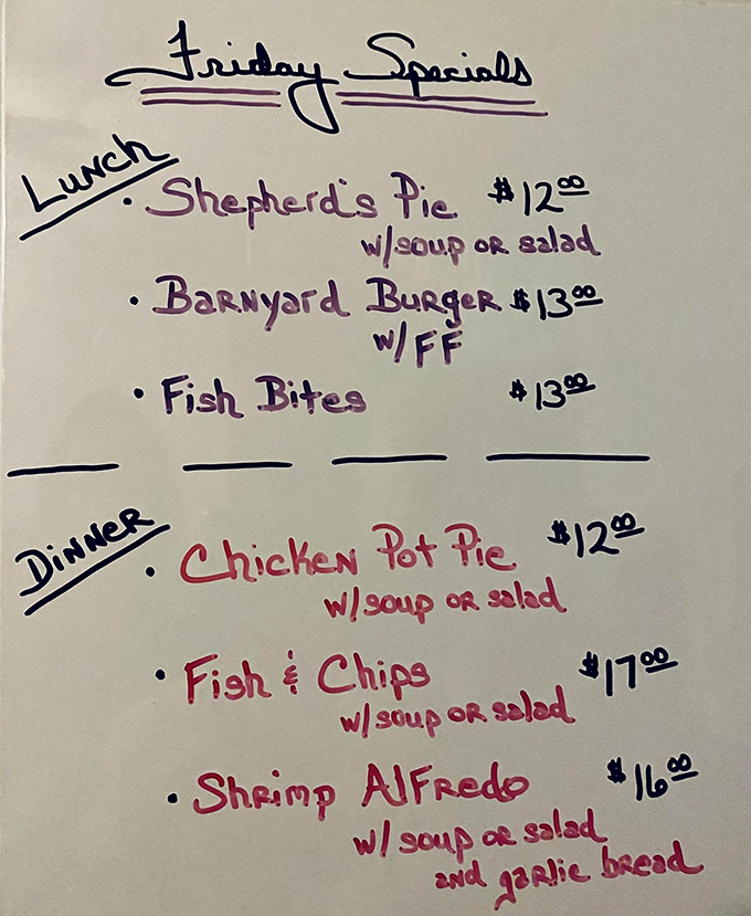 No fancy digital menus here&mdash;just honest pub fare scrawled by hand. The Shepherd's Pie and Fish & Chips are calling your name.