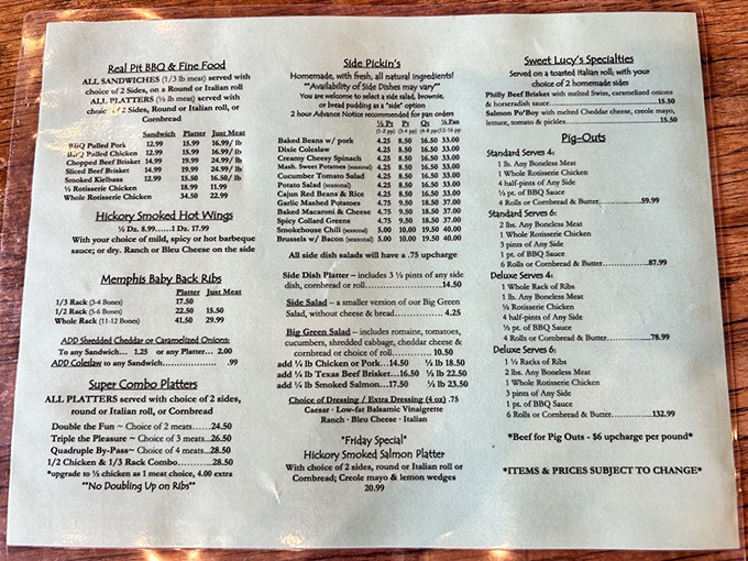 A menu that reads like a love letter to smoked meats. The hardest relationship you'll navigate today is choosing between the brisket and ribs.