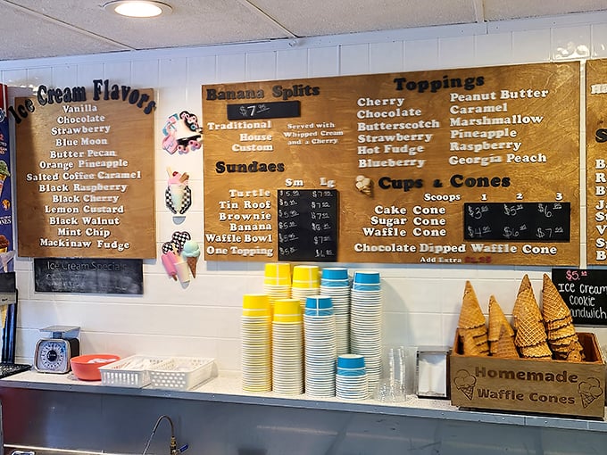 The menu board at Jones' reads like poetry to dessert lovers. Each flavor promises a different kind of happiness, no prescription required.