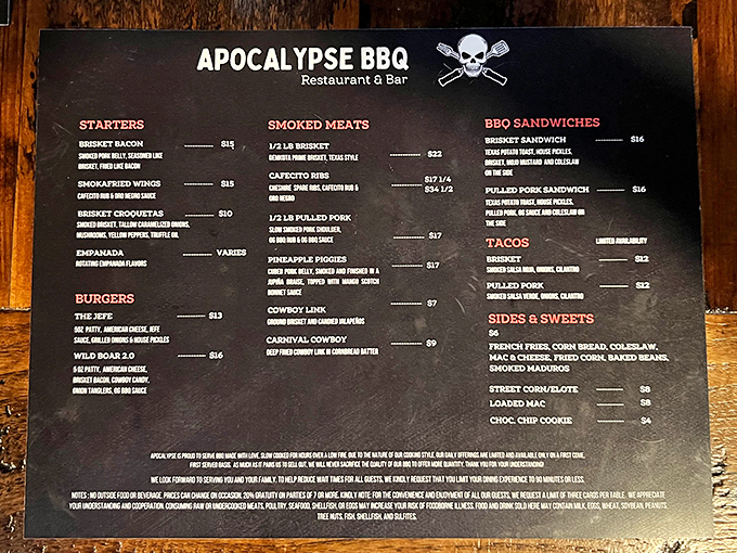 This menu reads like a love letter to American barbecue, with options that would make any pitmaster proud.