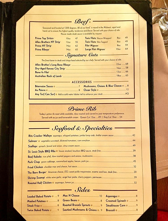 A menu that reads like poetry to carnivores. Notice how they don't waste precious space on salad descriptions? That's commitment to a meaty mission.