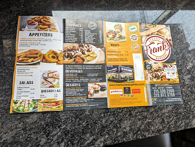 Life's big decisions happen at Frank's menu. With options this tempting, ordering "one of everything" seems perfectly reasonable.