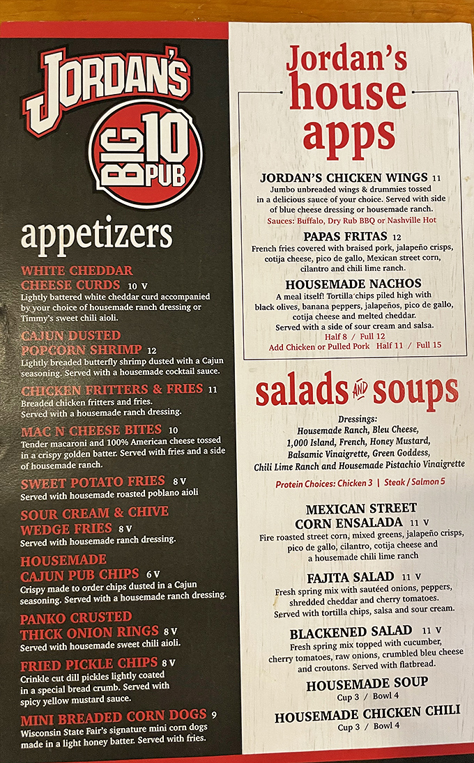 A menu that reads like a love letter to Wisconsin appetites. Choosing just one item should qualify as an Olympic sport.