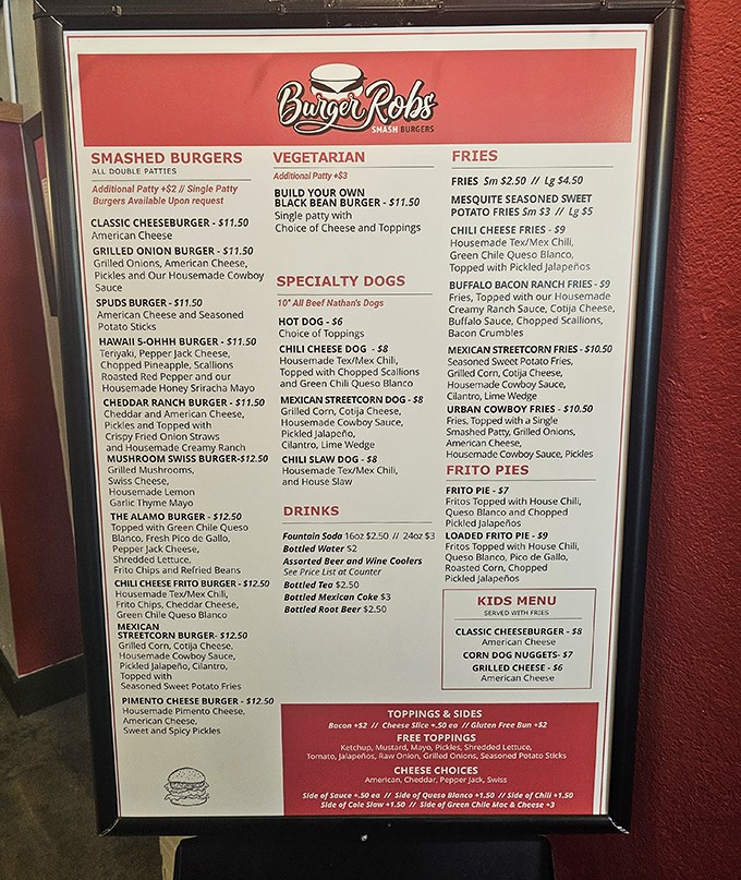 The menu board reads like a love letter to burger enthusiasts, with the Grilled Onion Burger standing tall among worthy contenders.