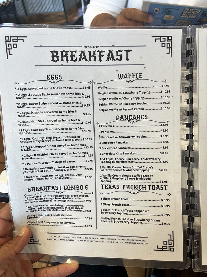 A menu that reads like comfort food poetry &ndash; breakfast served all day because pancake cravings know no clock.