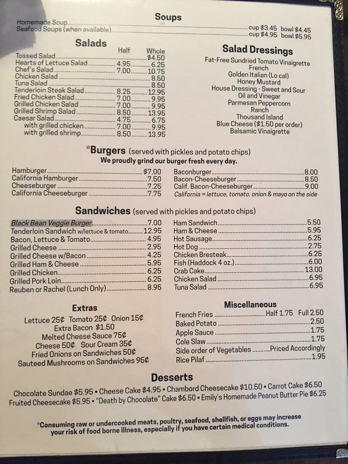 A menu that cuts straight to the chase: "We proudly grind our burger fresh every day." No flowery descriptions needed when the ingredients speak for themselves.