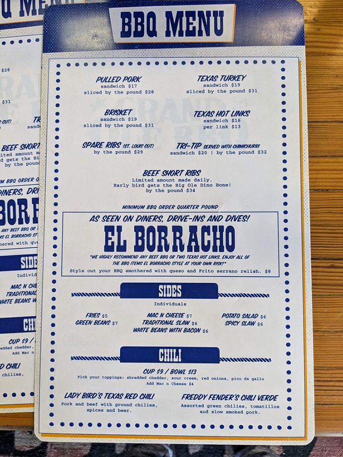 This menu isn't just a list&mdash;it's a roadmap to happiness. The "El Borracho" style might be the most brilliant culinary invention since someone decided to put cheese on a burger.