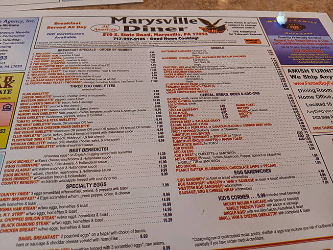 This menu isn't just extensive—it's a novel of breakfast possibilities where every chapter ends with satisfaction.