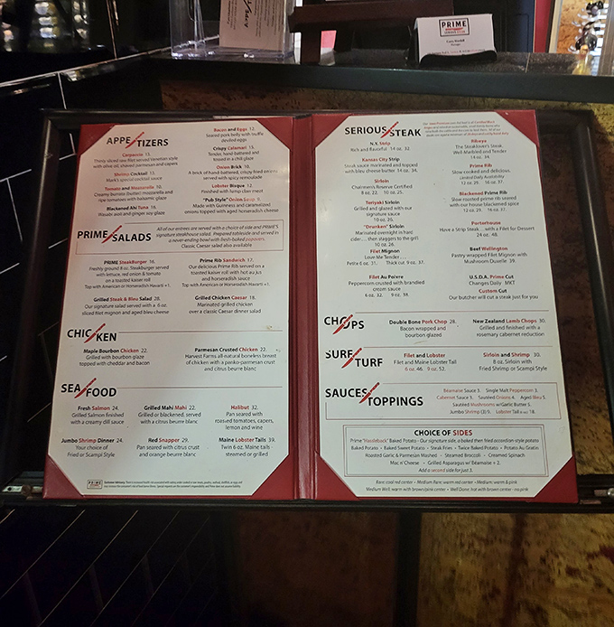 A menu that gets straight to the point&mdash;when they say "Serious Steak," they mean business. No flowery descriptions needed when the meat speaks for itself.