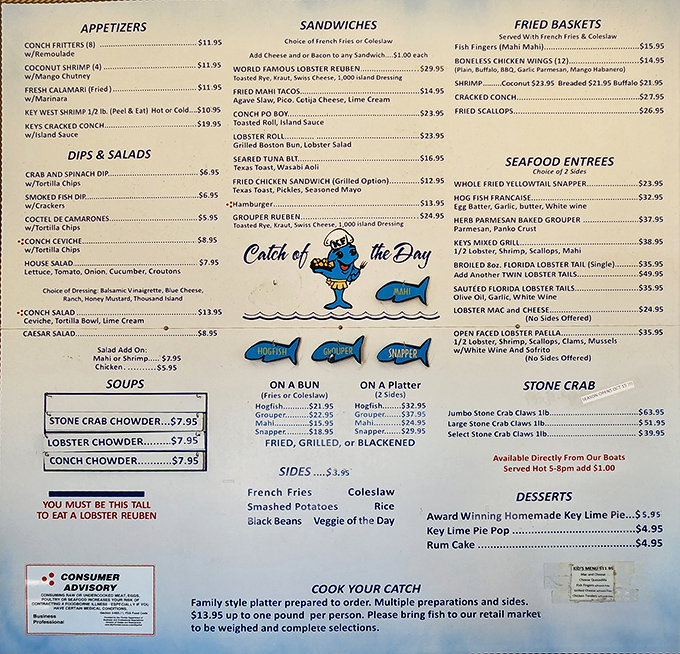 A menu that reads like a love letter to Florida's waters, promising adventures in every bite.