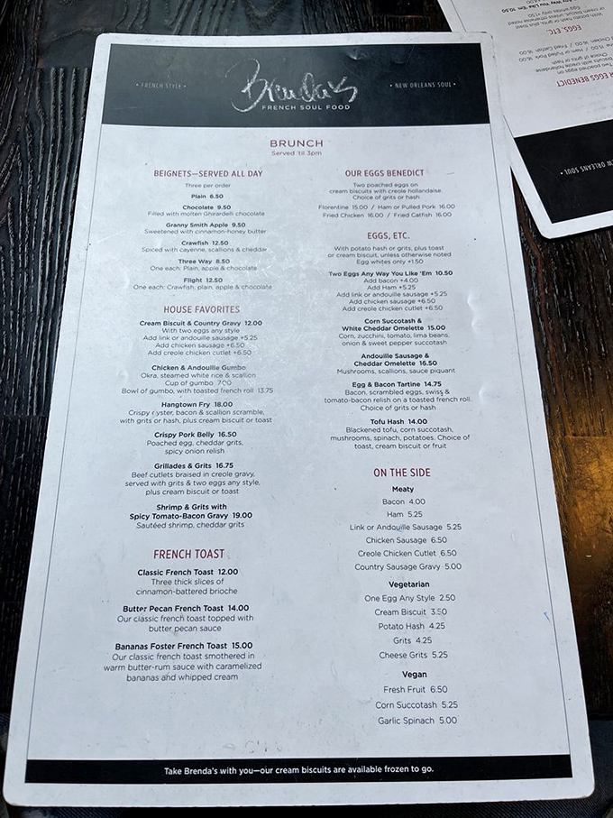 This menu isn't just a list of dishes &ndash; it's a roadmap to flavor paradise. The beignet section alone deserves its own zip code.