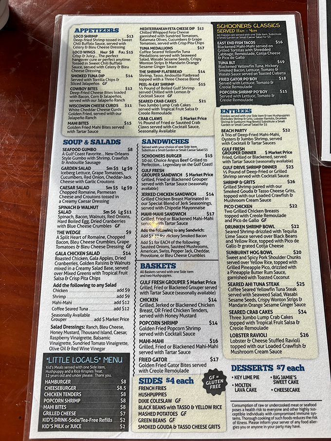 The menu reads like a love letter to the Gulf &ndash; from peel-and-eat shrimp to blackened grouper, each dish promising a taste of Panama City's maritime bounty. 