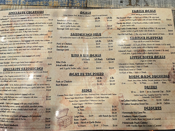 The menu reads like a love letter to smoked meat enthusiasts&mdash;each item a promise of flavor that makes decision-making deliciously difficult.