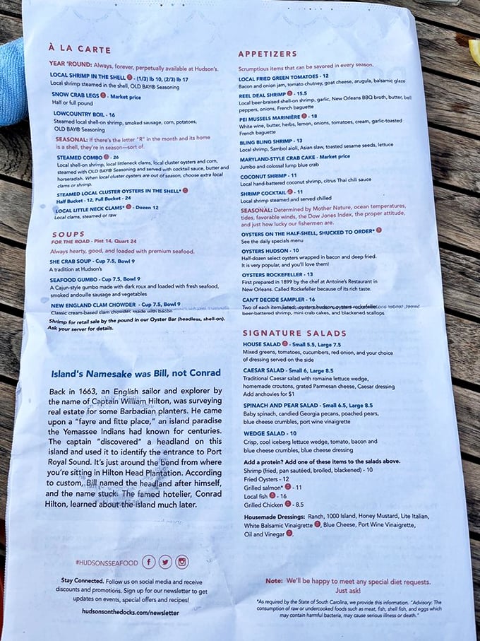 This menu reads like a love letter to the ocean. Each description promises a Lowcountry adventure worth embarking on.
