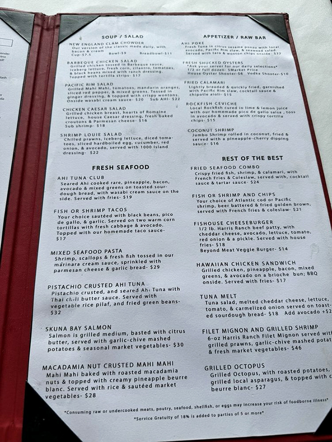 A menu that reads like a love letter to the ocean. The hardest relationship you'll have today is choosing just one dish.