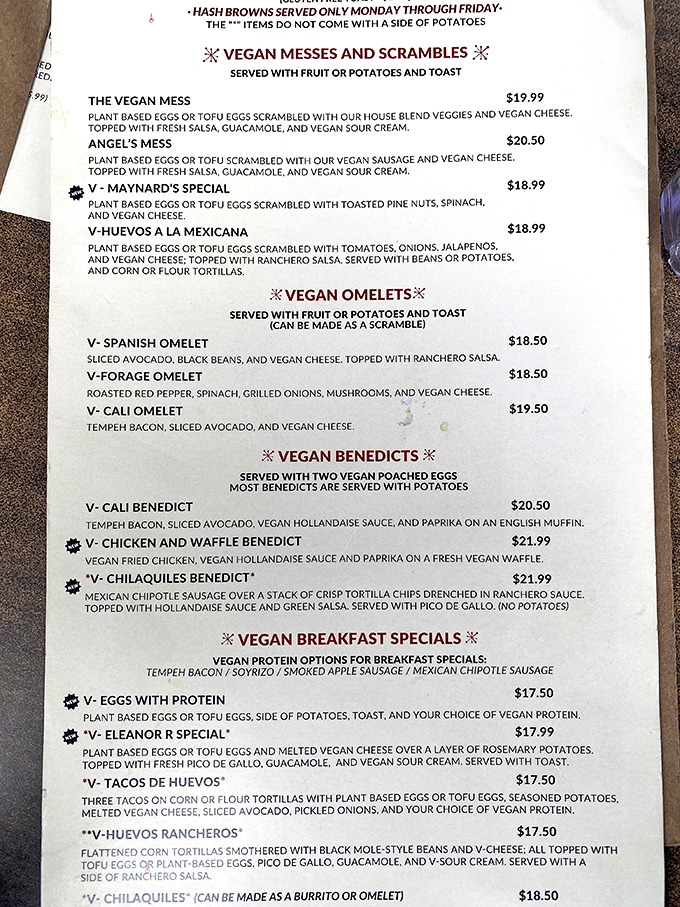 Millie's vegan menu isn't an afterthought—it's a revelation. Plant-based benedicts and scrambles that could convert even the most dedicated carnivore.