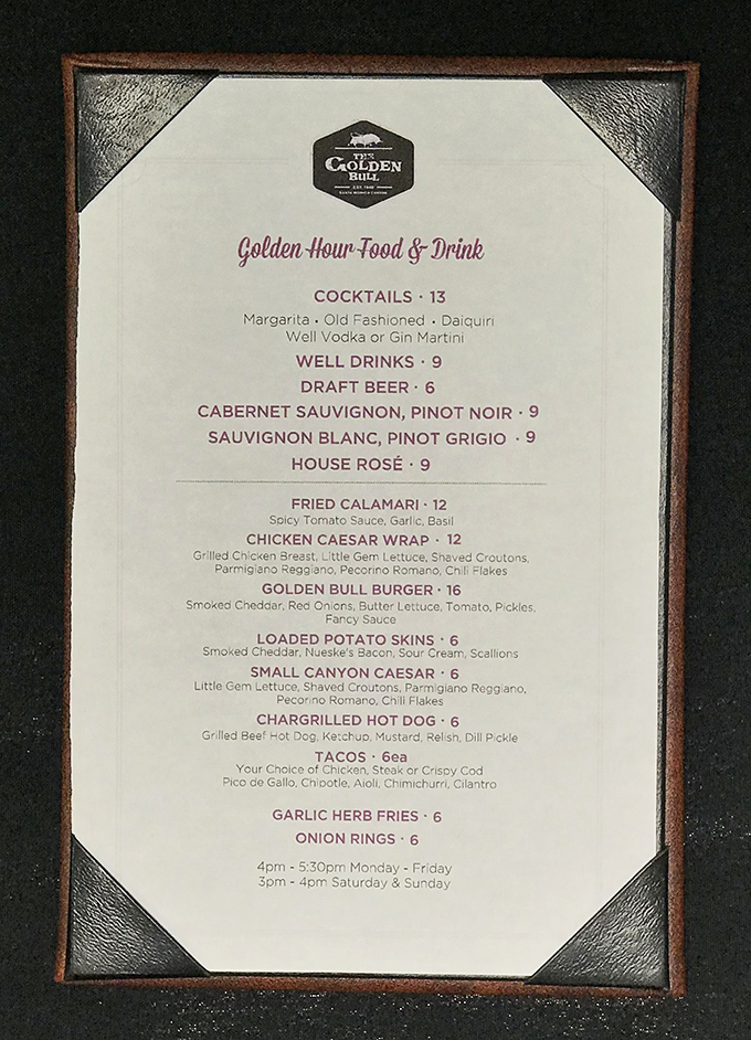 The Golden Hour menu promises salvation for weary travelers and locals alike &ndash; cocktails and comfort food that speak the universal language of satisfaction.