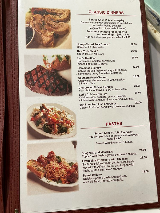 The menu reads like a love letter to American classics. Each dish promises the kind of satisfaction that makes you want to unbutton your pants afterward.