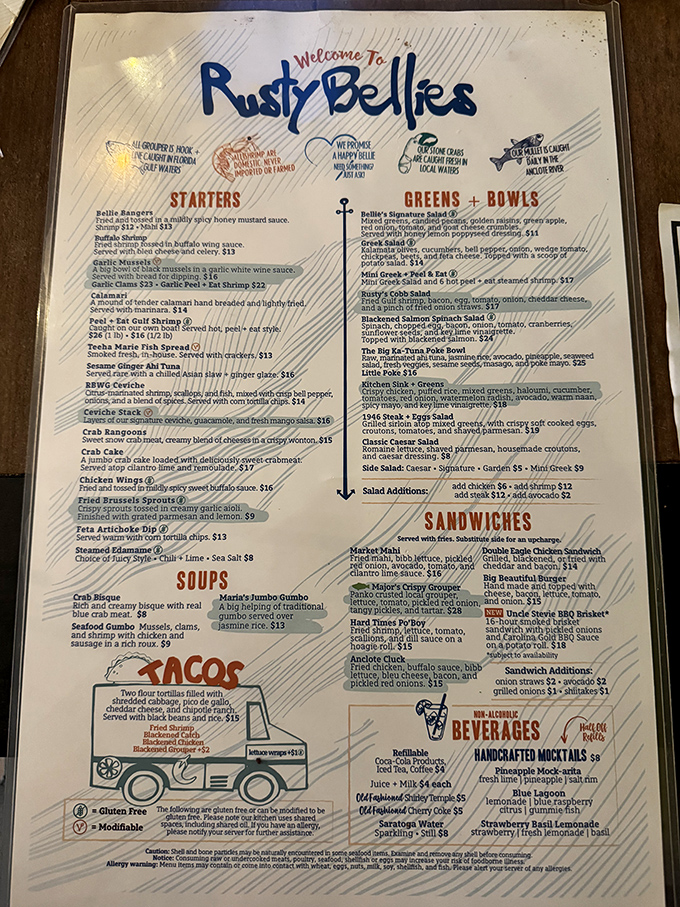 This menu isn't just a list&mdash;it's a maritime treasure map. X marks the spot where your taste buds strike gold.