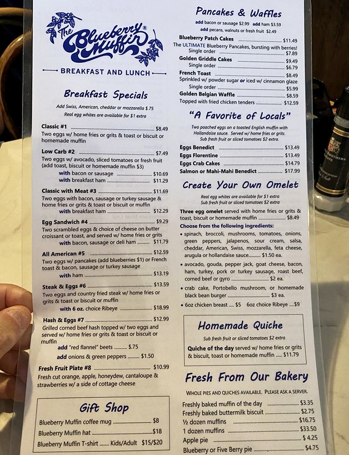 A menu that reads like breakfast poetry. Each option promises the kind of morning satisfaction that makes Monday feel like Saturday.