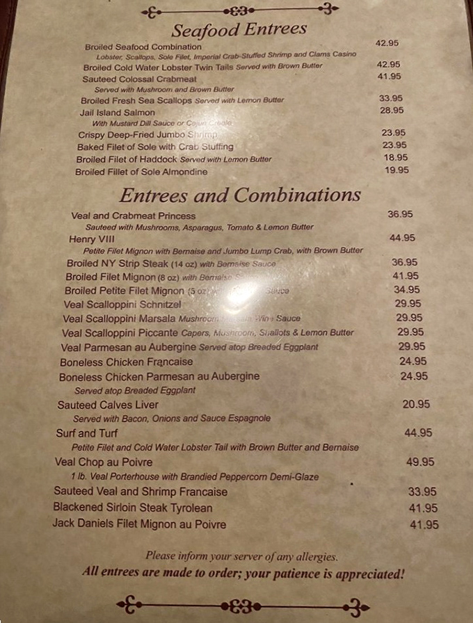 This menu isn't just a list of dishes&mdash;it's a maritime treasure map. Each item promises a delicious adventure without requiring a second mortgage.