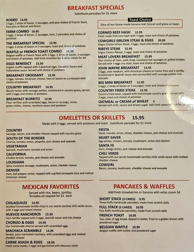 This menu isn't messing around. When breakfast options outnumber your monthly streaming subscriptions, you know you're in for a good time.