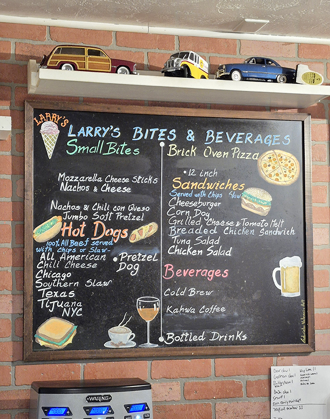 The chalkboard menu reads like a love letter to comfort food &ndash; because sometimes you need a hot dog before your hot fudge.