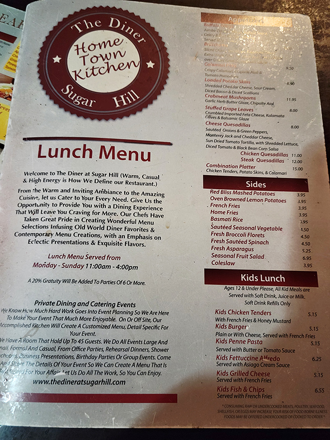 The menu proudly declares "Home Town Kitchen"&mdash;three words that perfectly capture why locals keep coming back and visitors become regulars.