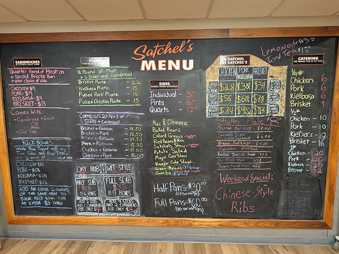 A whiteboard menu that reads like poetry to pie enthusiasts. The "Pie of the Day" discount is just the cherry on top.