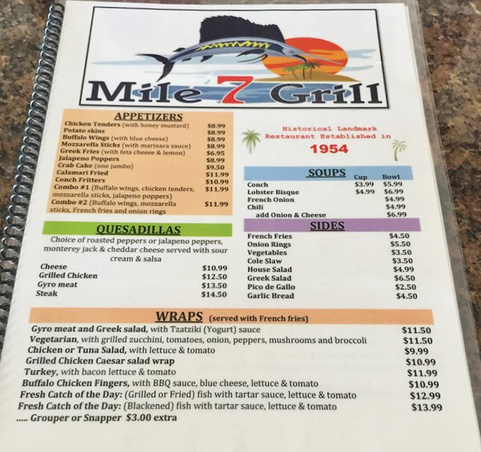 This menu tells the story of the Florida Keys on a single page&mdash;from conch fritters to fresh catch, it's a culinary road map to paradise.