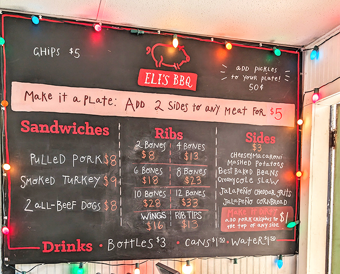 A menu illuminated by festive string lights &ndash; simple, straightforward, and promising smoky delights that'll make your cardiologist wince.